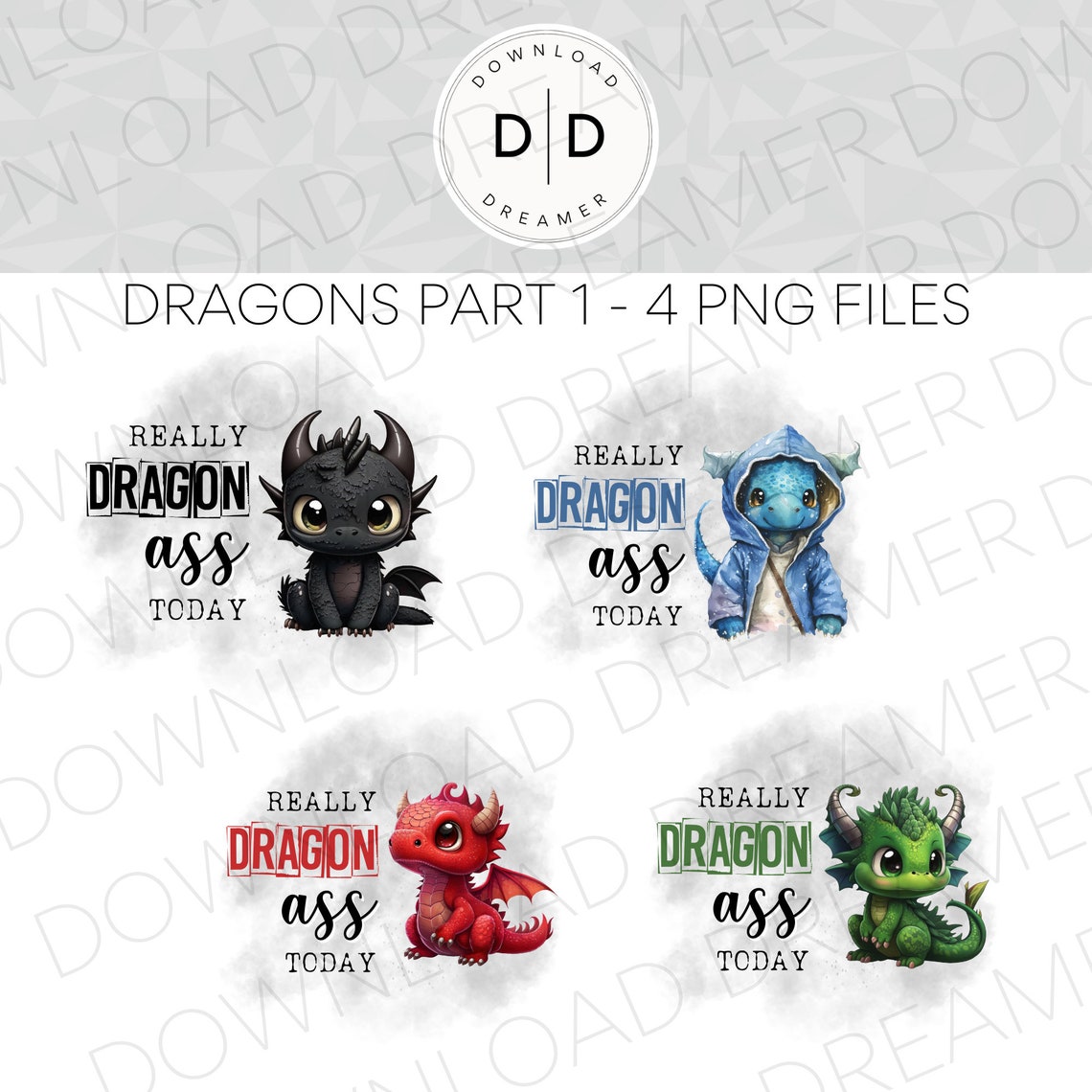Sublimation Clipart Dragon Png Transparent Digital Files 4 in Set ...