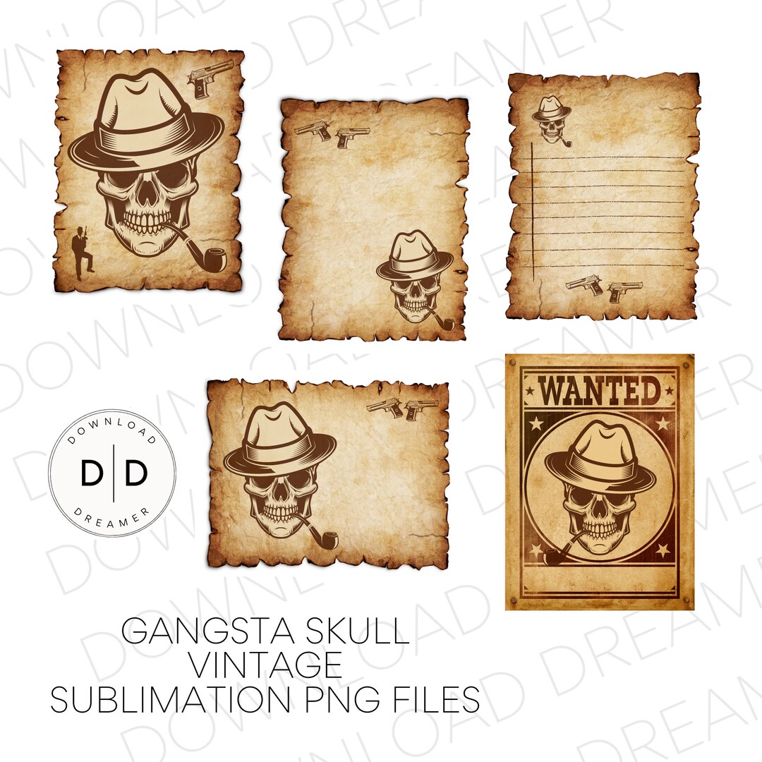 Sublimation Vintage Paper Gangsta Png Transparent Digital Files Skull ...