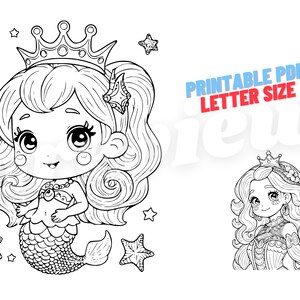 Chibi Mermaid Coloring Book, 15 Cute Mermaids Princess Kid Coloring ...