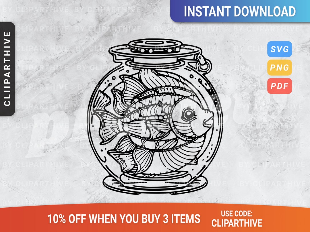 Fish Tank SVG, Aquarium in Jar PNG Clipart, Digital File for Whimsical ...