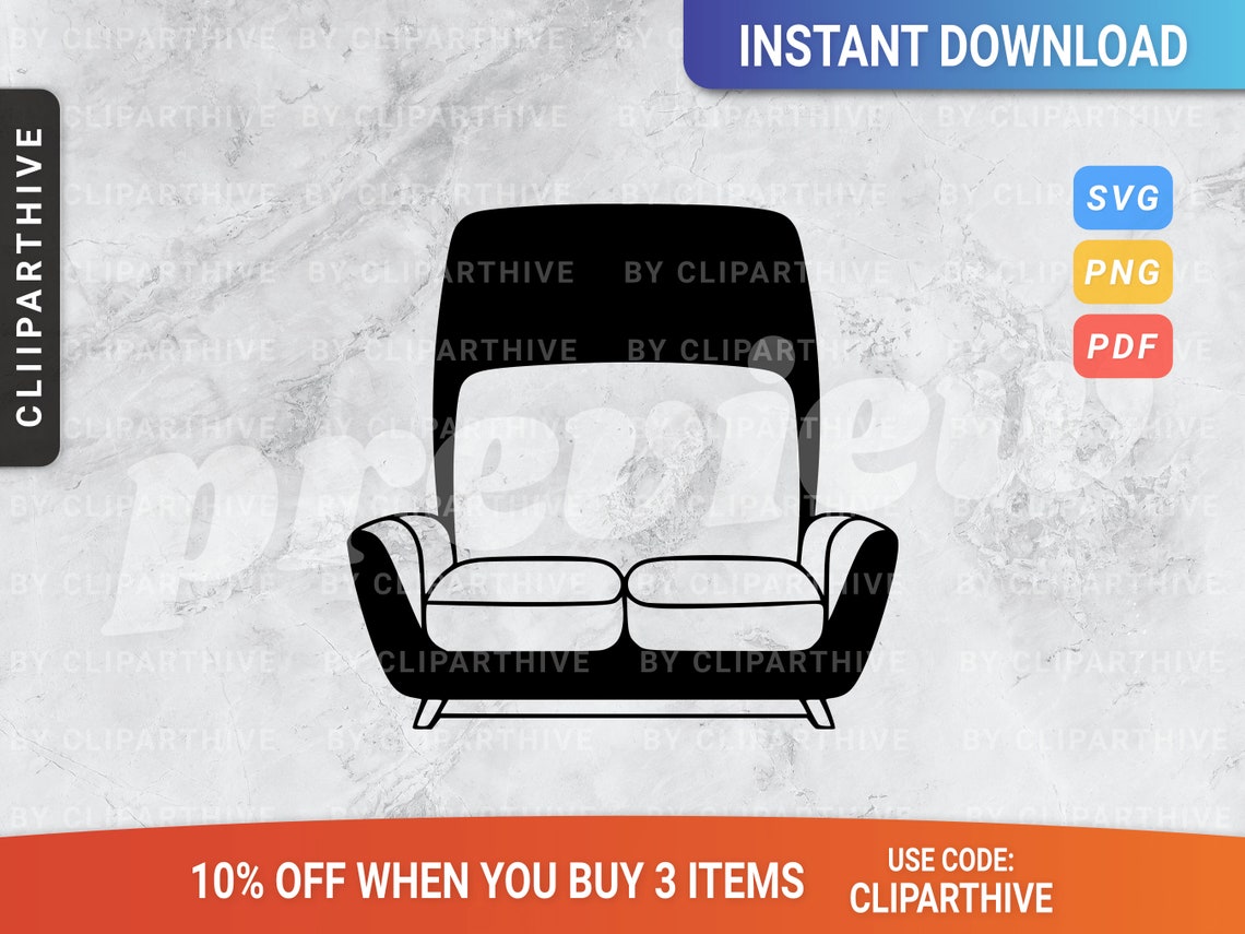 Modern Sofa SVG, Couch PNG Clip Art, Furniture Vector Cut Files for ...