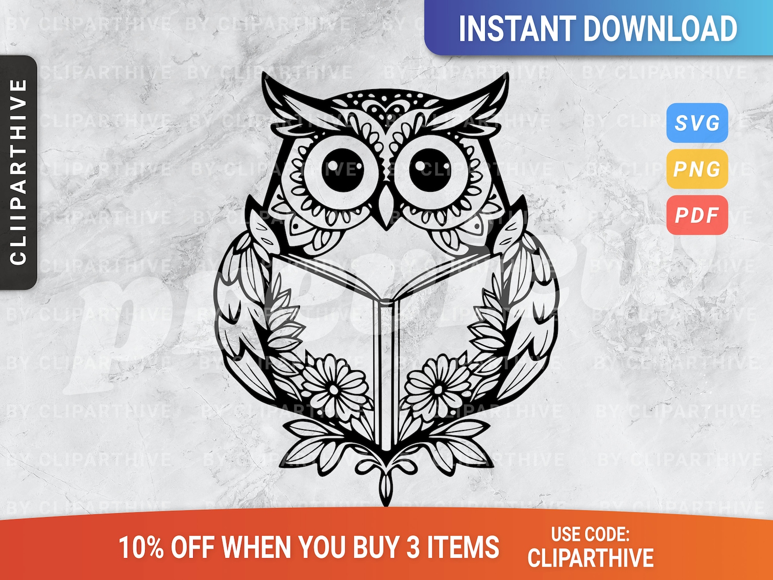 Wise Owl Reading Book SVG PNG Clipart, Digital Stamps, Vector Graphic ...