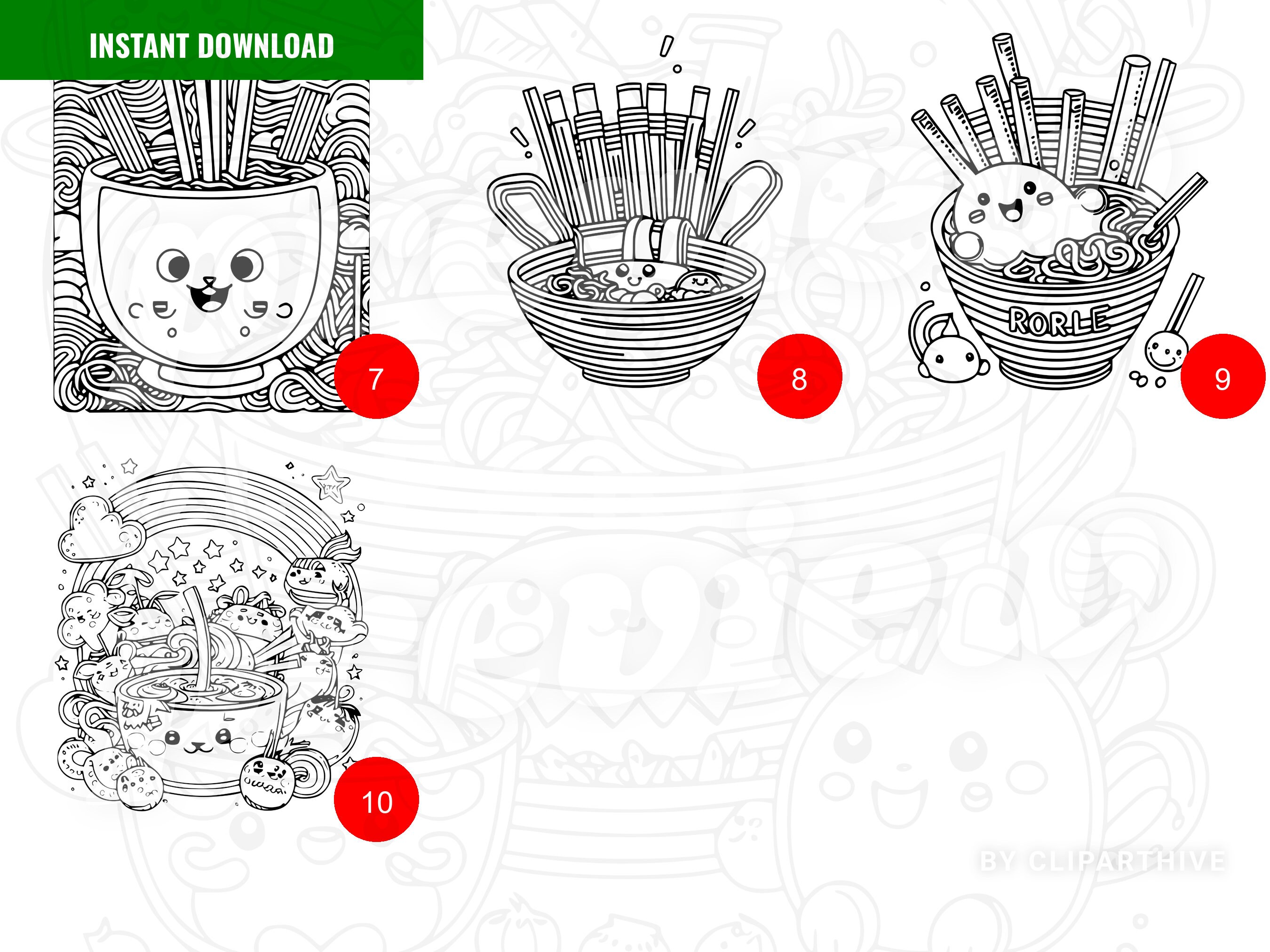 Doodle Coloring Page Cute Ramen Printable Kid Adult Colouring Book - Etsy
