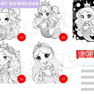 Chibi Mermaid Coloring Book, 15 Cute Mermaids Princess Kid Coloring ...