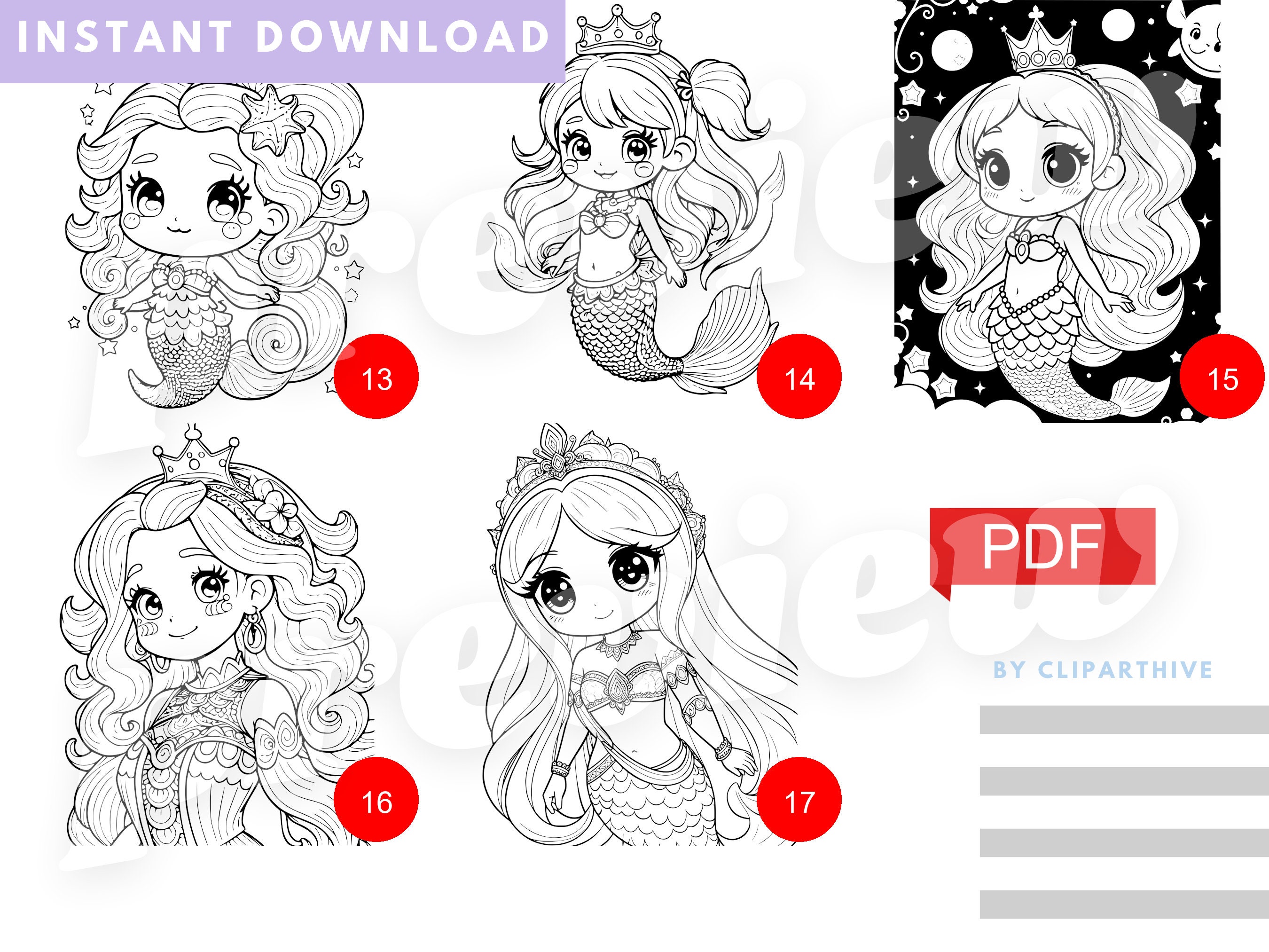 Chibi Mermaid Coloring Book, 15 Cute Mermaids Princess Kid Coloring ...