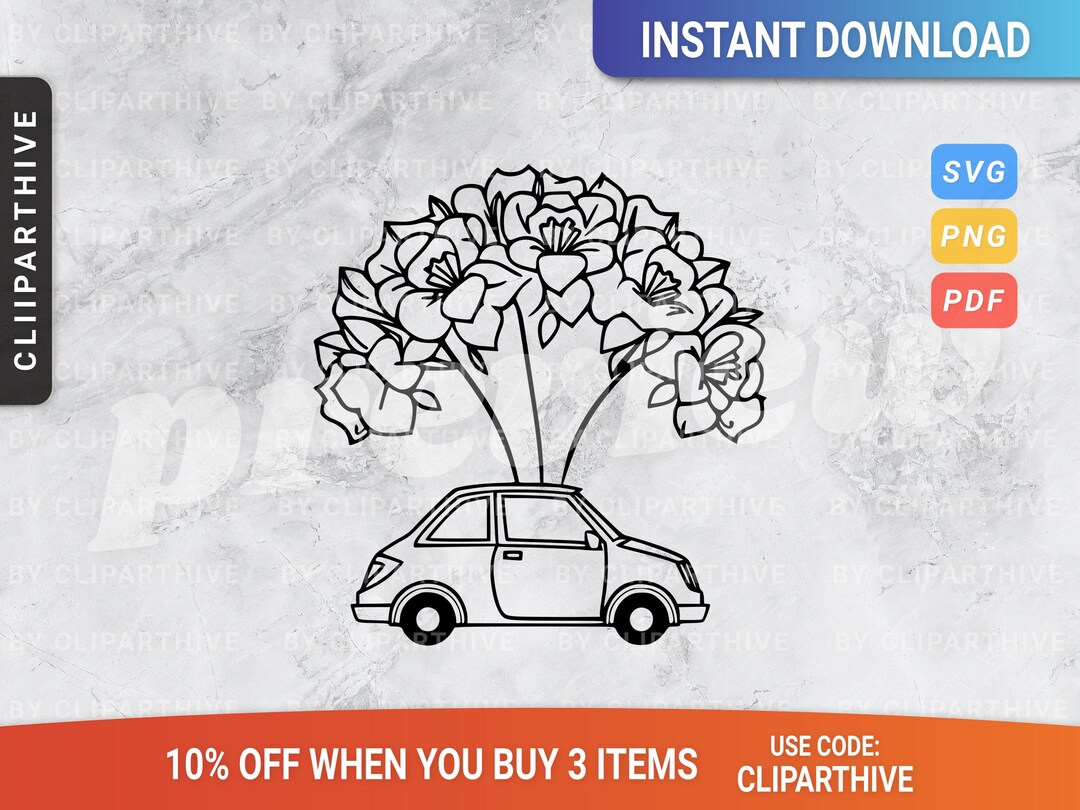 Floral Car SVG, Car With Flowers on Rooftop, File Vector Design Cut ...