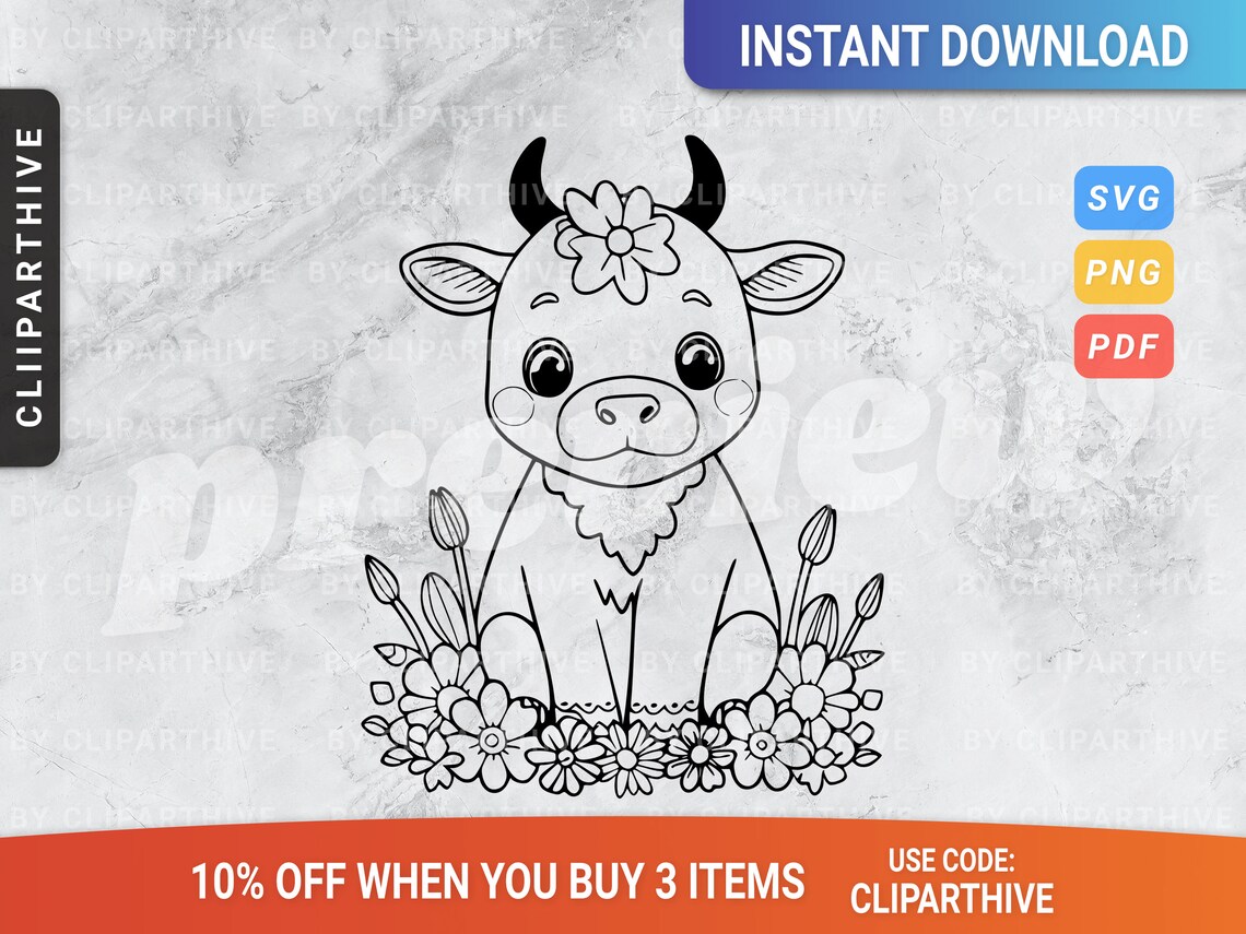 Cute Floral Baby Cow Girl SVG: Delightful Farm-themed Design for Your ...