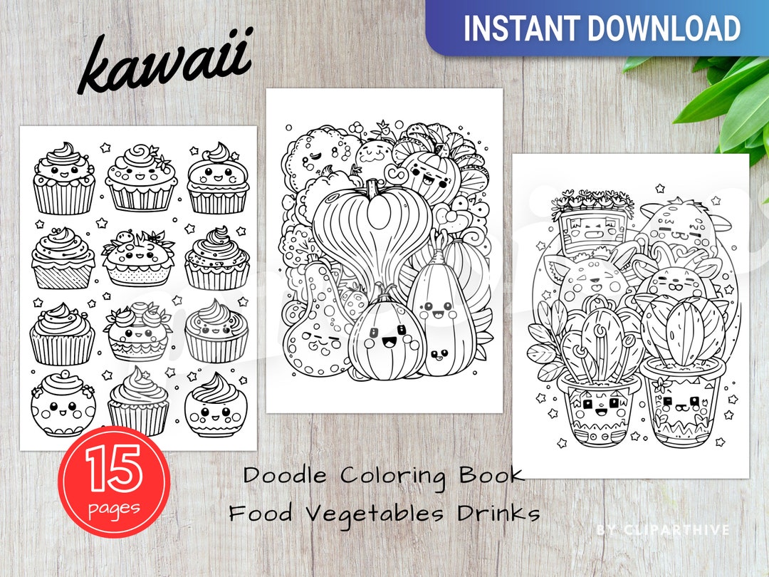 Kawaii Food and Drink Coloring Book 15 Printable Pages of Cute and ...