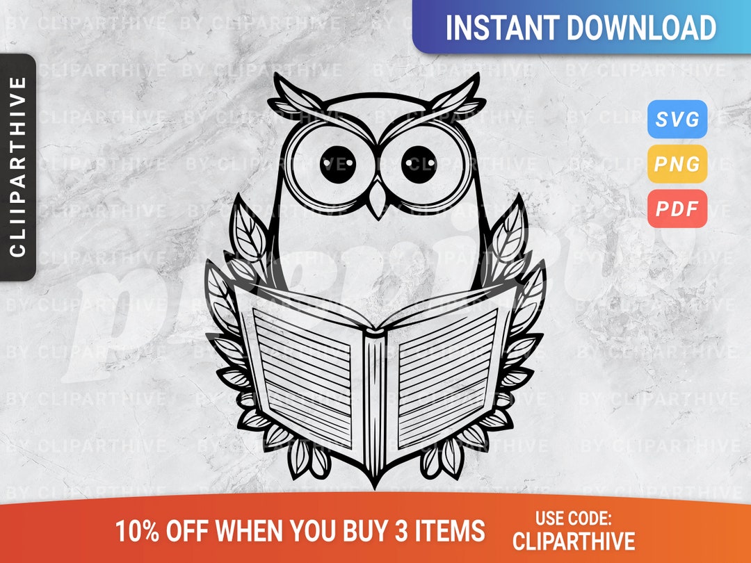 Wise Owl Reading Book SVG Vector Design Cut Files for Cricut Silhouette ...