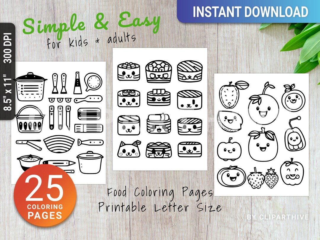 Easy Coloring Pages: 25 Adorable Food Coloring Pages Printable PDF for ...