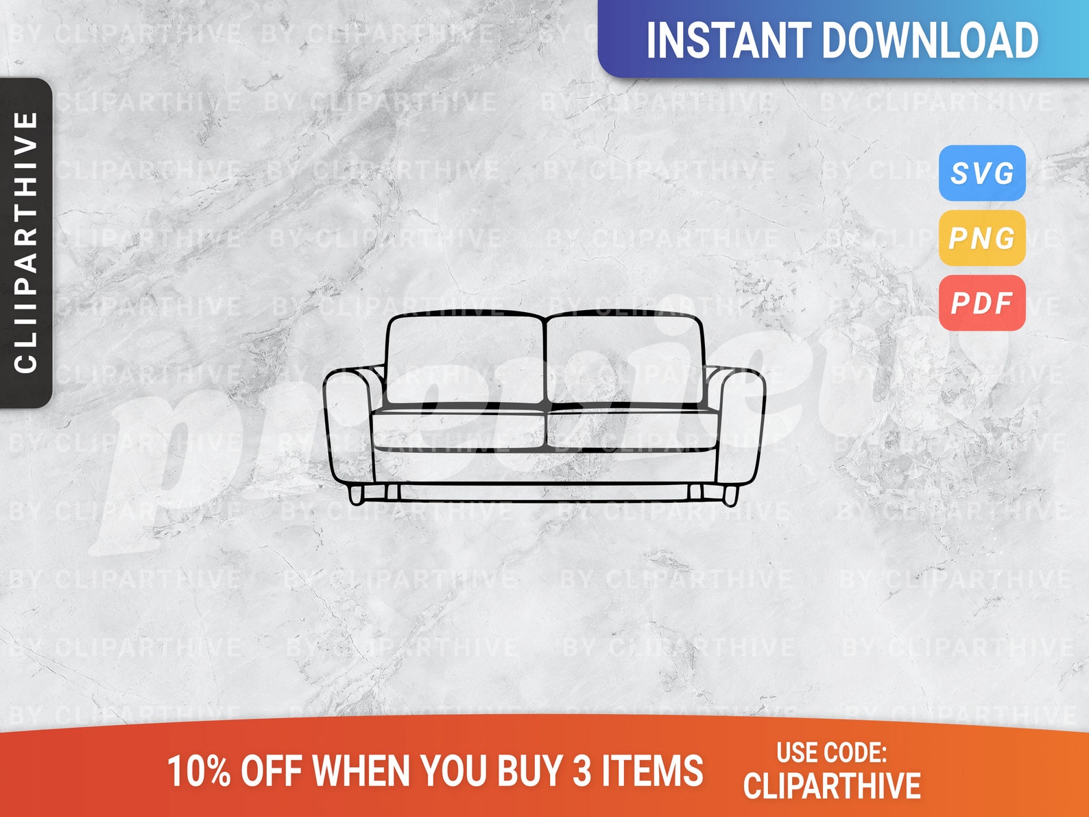 Sofa SVG, Couch PNG Clip Art, Furniture Vector Cut Files for Cricut ...