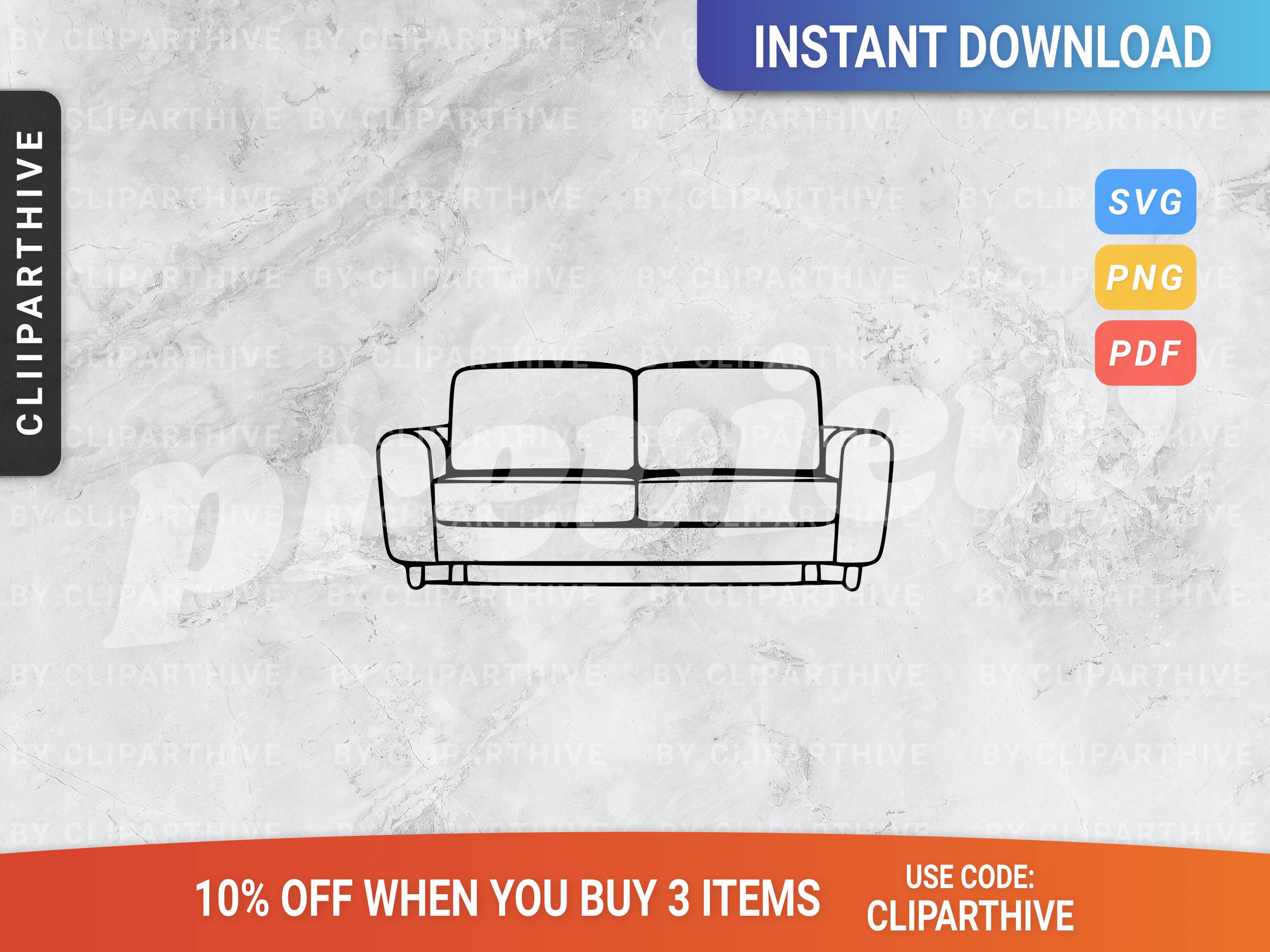 Sofa SVG, Couch PNG Clip Art, Furniture Vector Cut Files for Cricut ...
