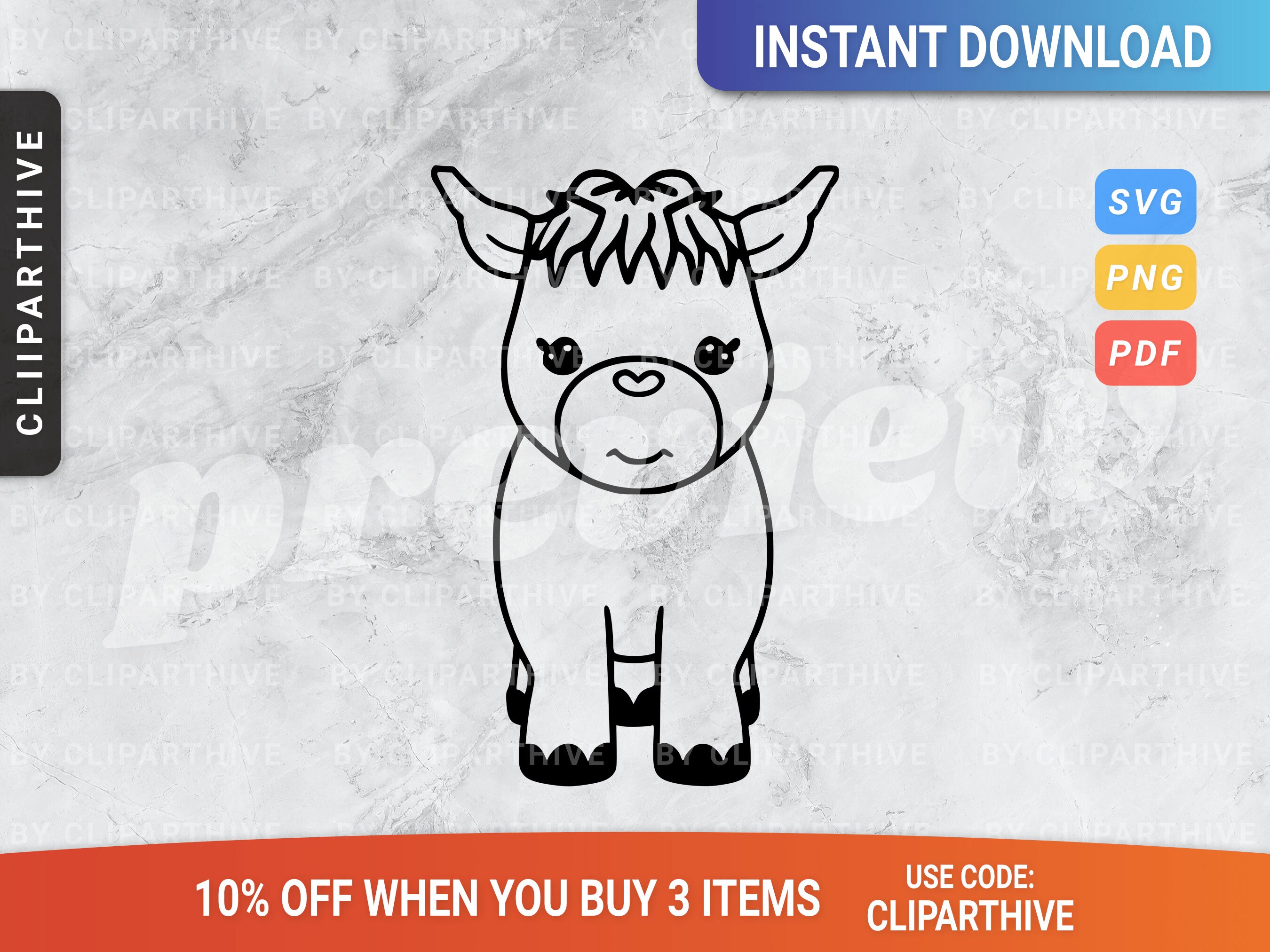Cute Highland Baby Cow Svg File Vector Outline Design Cut Files for ...