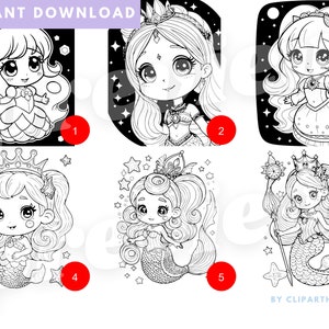 Chibi Mermaid Coloring Book, 15 Cute Mermaids Princess Kid Coloring ...