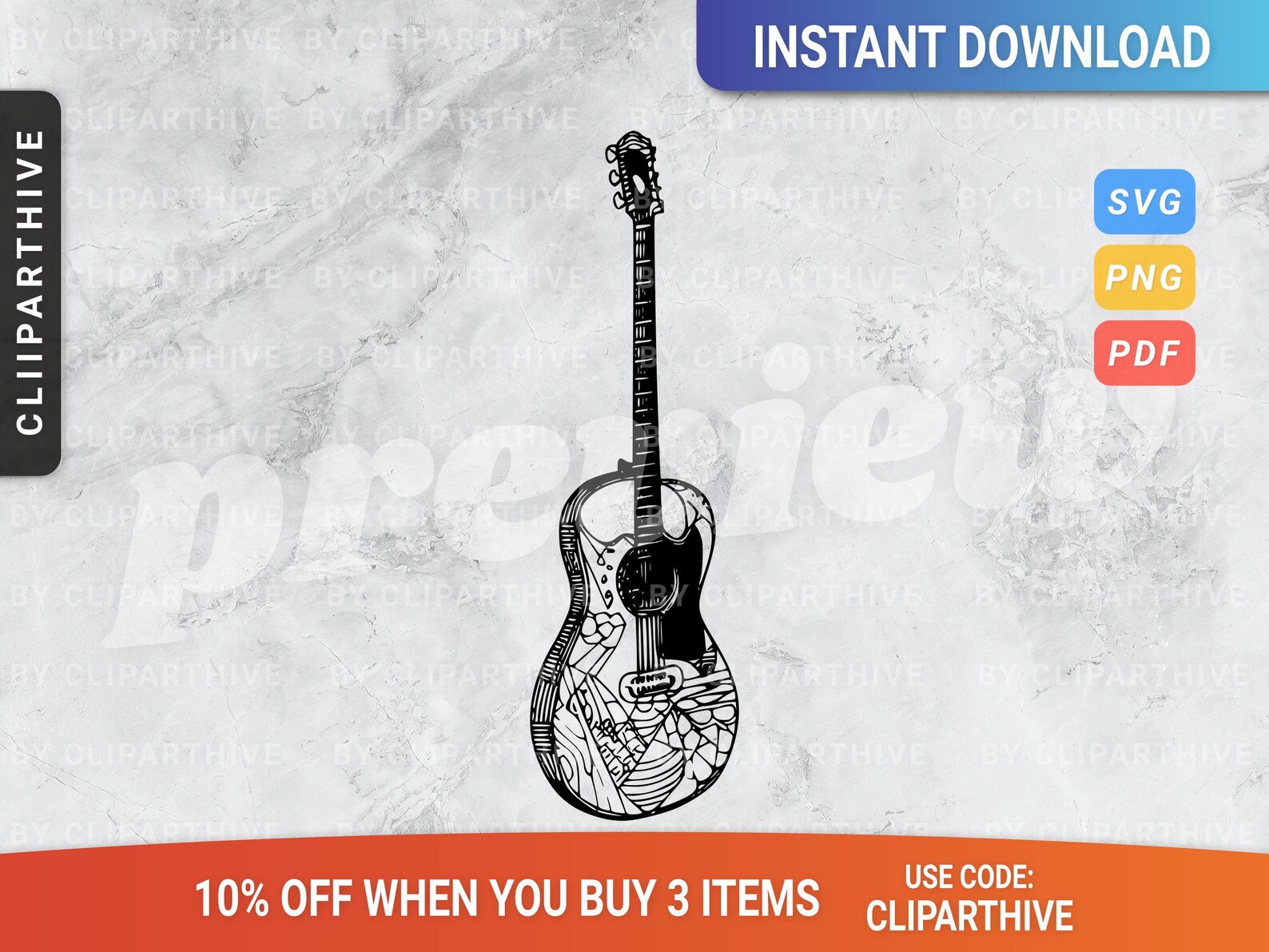 Classic Guitar Svg File Vector Design Cut Files for Cricut Silhouette ...