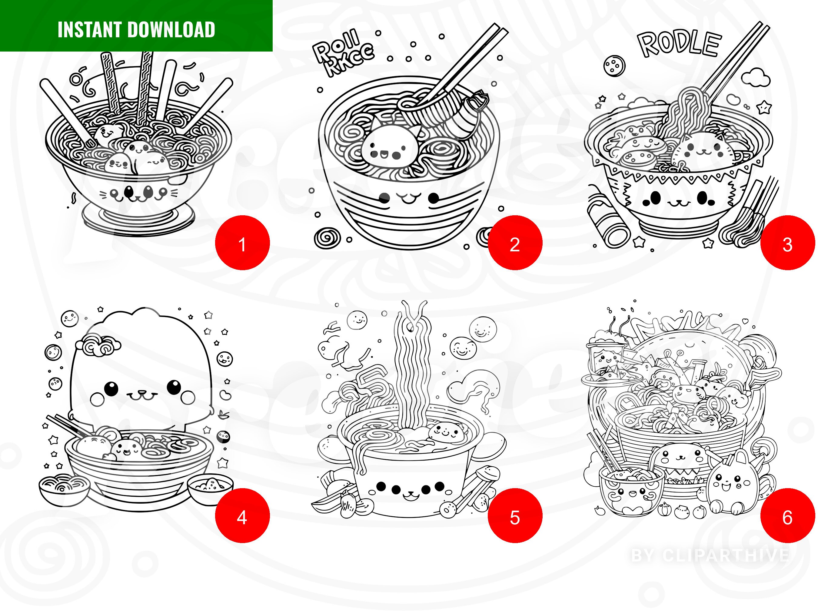 Doodle Coloring Page Cute Ramen Printable Kid Adult Colouring Book - Etsy