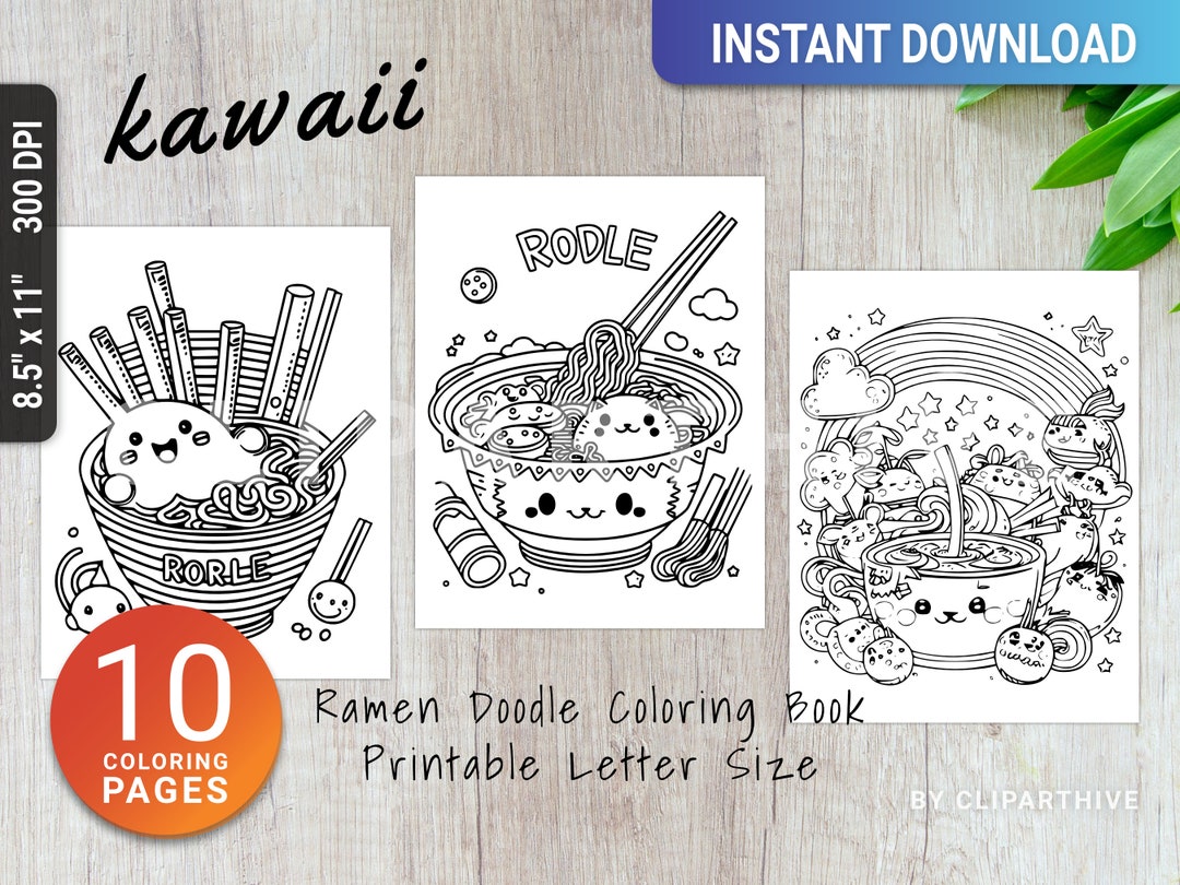 Doodle Coloring Page Cute Ramen Printable Kid Adult Colouring Book - Etsy