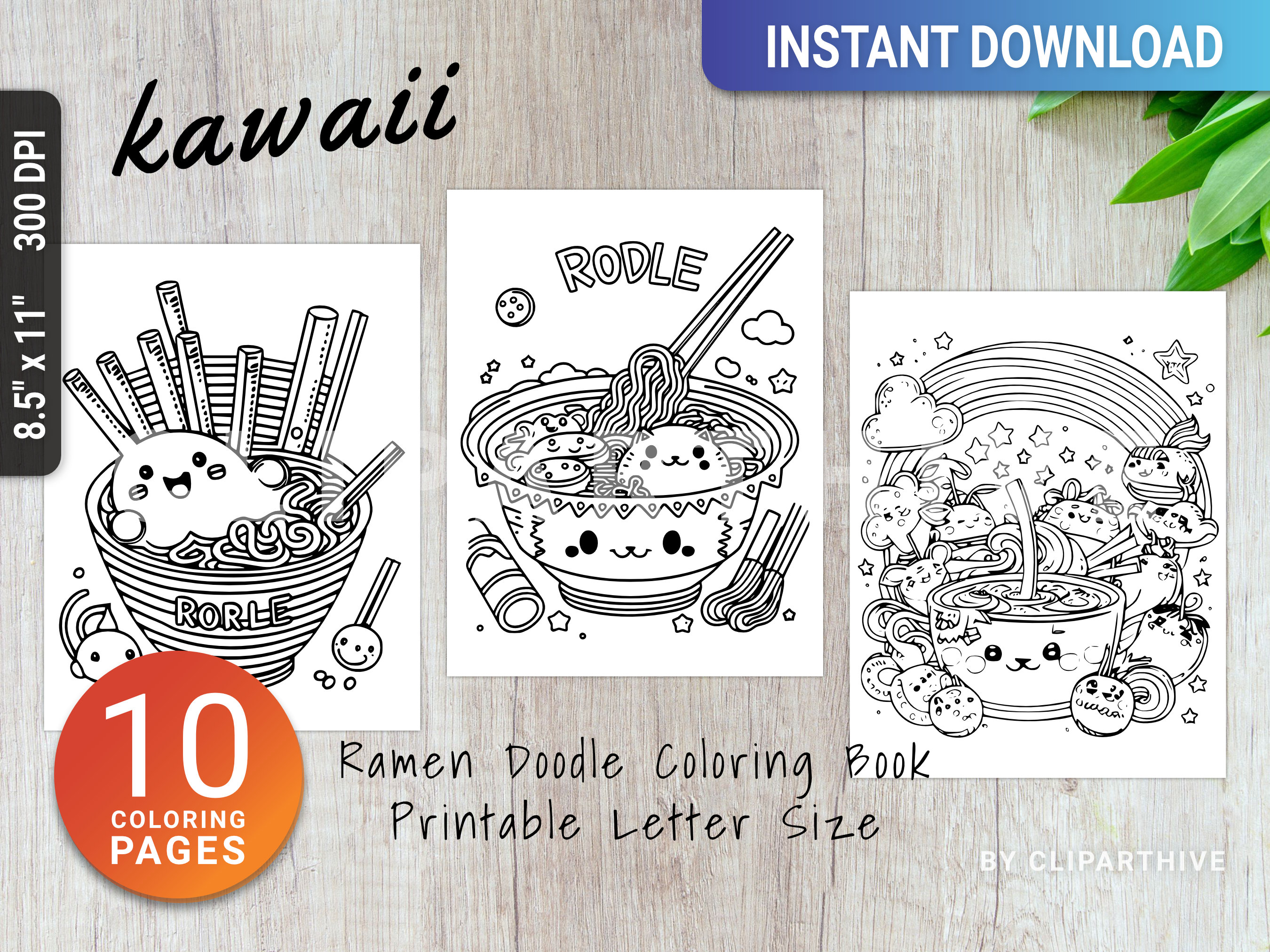 Doodle Coloring Page Cute Ramen Printable Kid Adult Colouring Book - Etsy