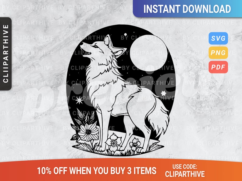 Mystical Howling Wolf SVG Silhouette Cut Out Design Flower - Etsy