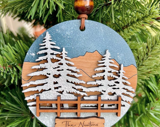 Personalized Wood Layered Mountain Ornament, Laser Engraved Hand ...
