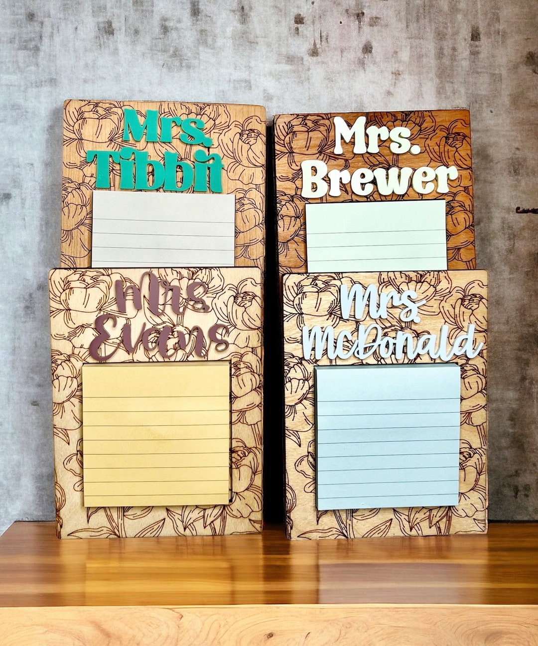 Floral Wooden Sticky Note Holder | Note Pad Holder | Office Gift| Desk ...
