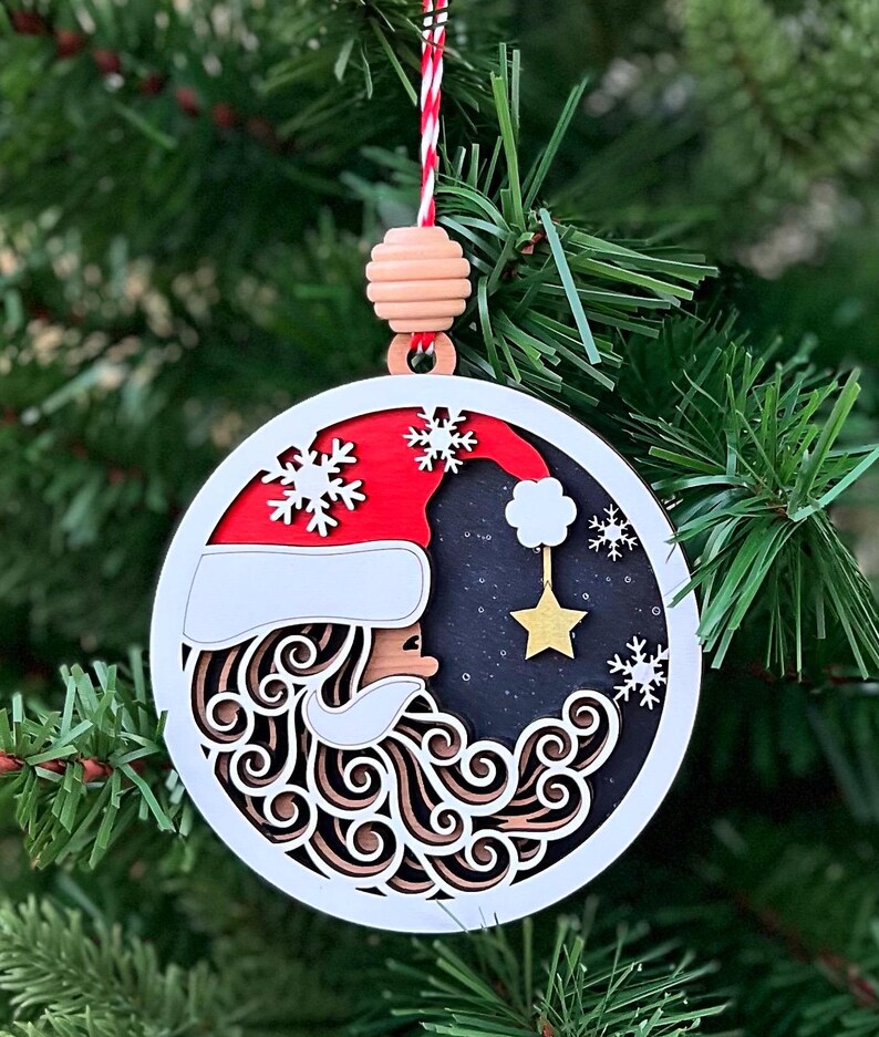 3D Laser Cut Santa Moon Ornament | Wood Christmas Tree Decoration - Etsy
