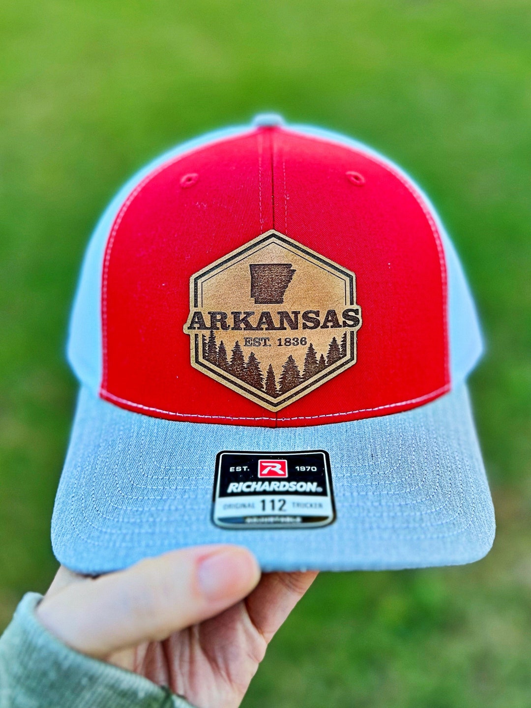 Men's Arkansas Trucker Hat With Leather Patch, Richardson 112 Hat ...