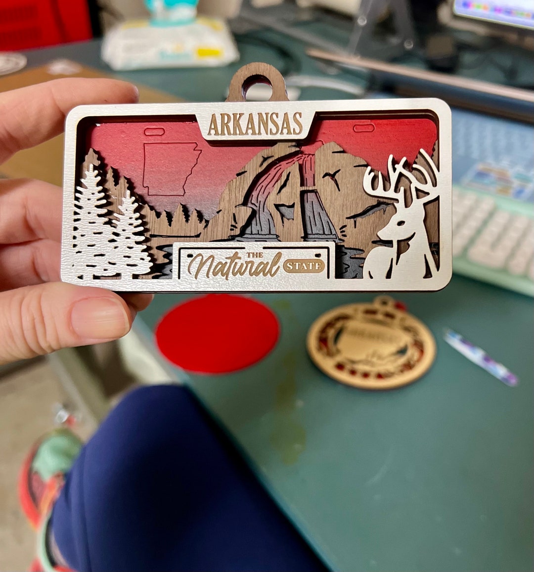Arkansas License Plate Ornament, Christmas Ornament, Handmade Laser ...