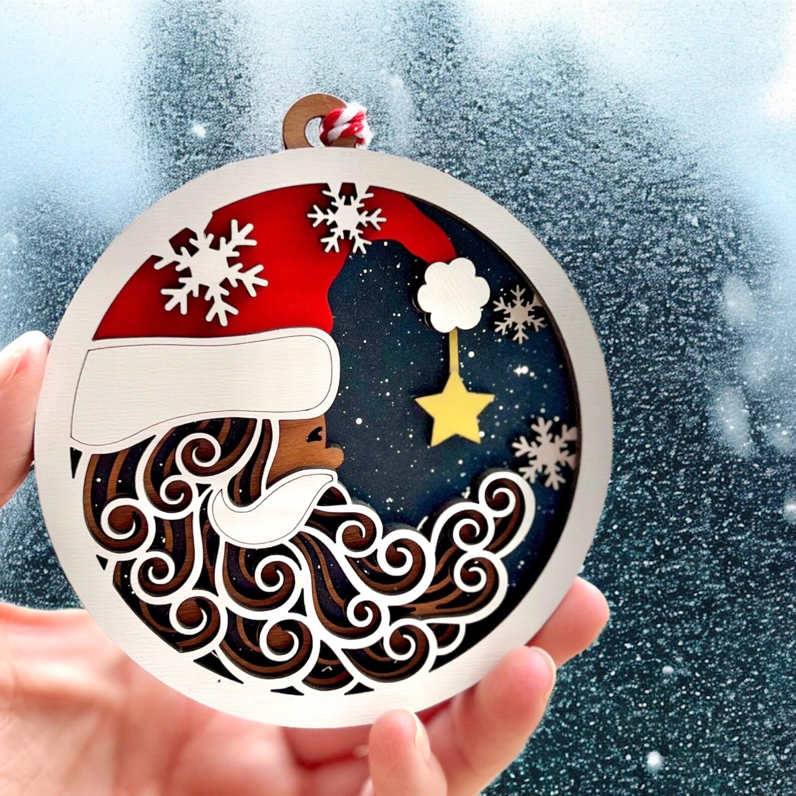 3D Laser Cut Santa Moon Ornament | Wood Christmas Tree Decoration - Etsy