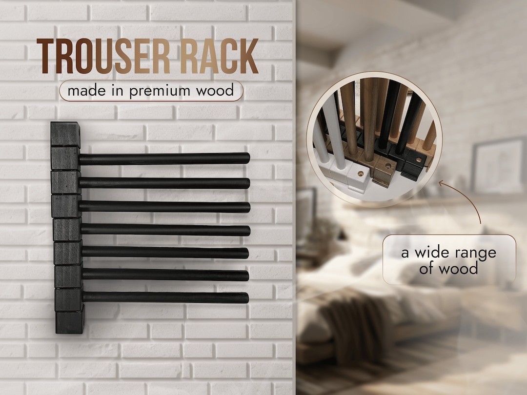 Wooden Trouser Rack With 7 Rotating Dowels – Wall-mount Organizer for ...
