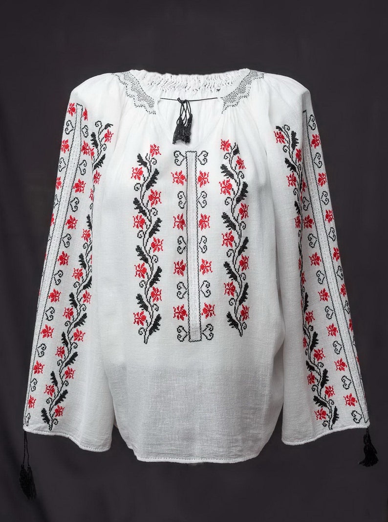 L Size Hand Stitched Vintage Romanian Blouse Ie Romaneasca - Peasant ...