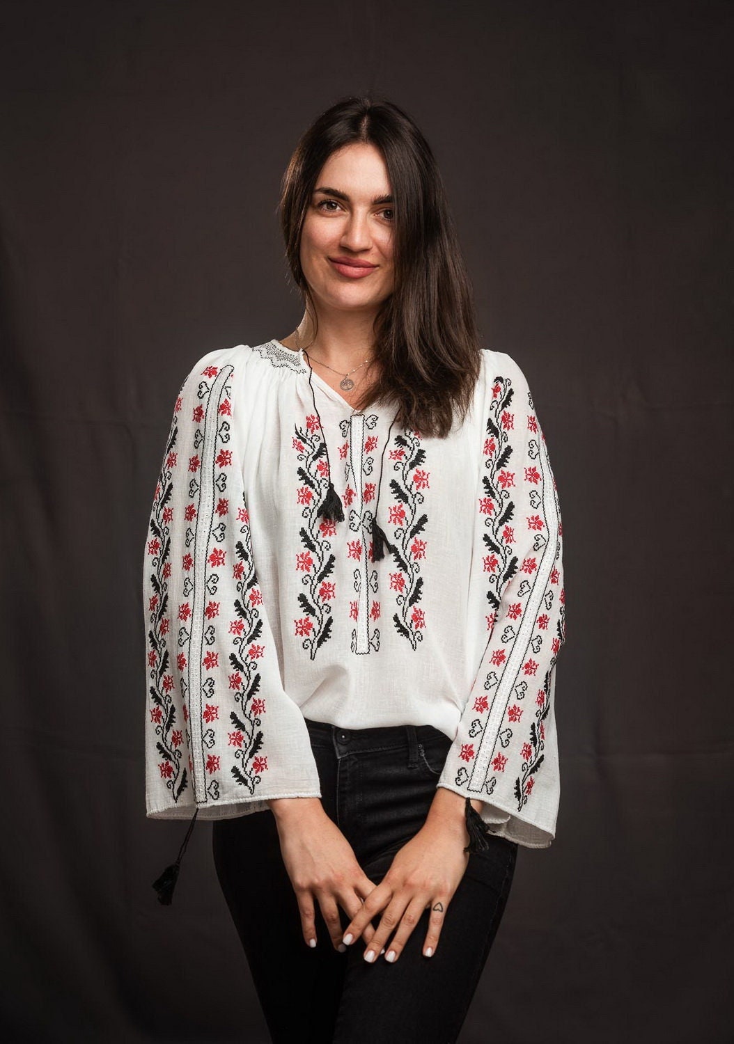 L Size Hand Stitched Vintage Romanian Blouse Ie Romaneasca - Peasant ...