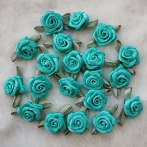 100pcs Mini Satin Ribbon Rose Flowers Silk Fabric Flower Appliques ...