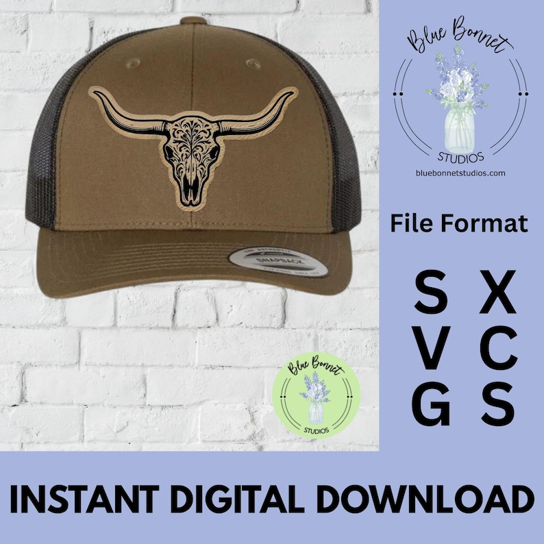Western Bull Skull Patch Digital Svg and Xcs, Bull Skull Patch, Rustic Western Bull Skull Patch ...