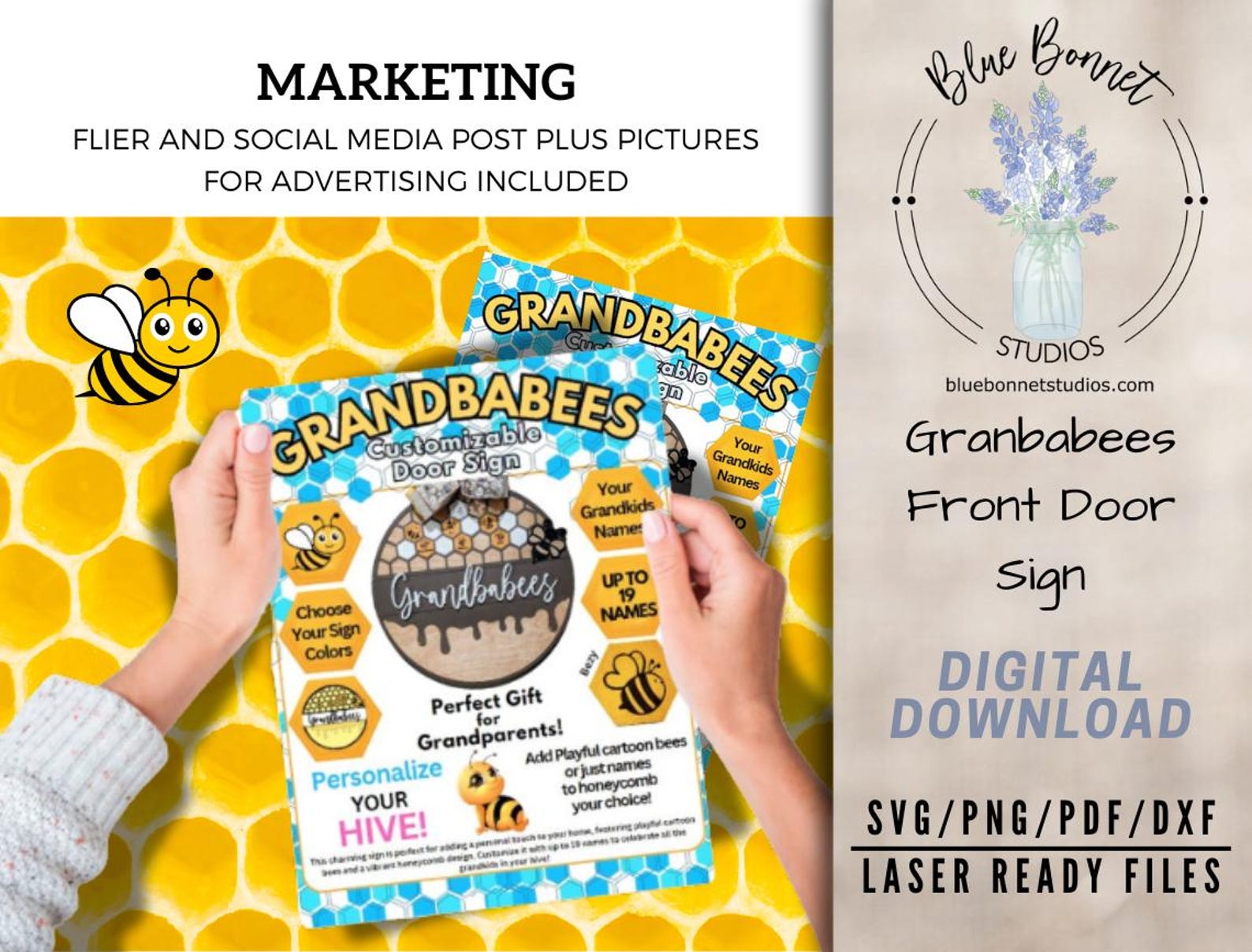 Customizable Grandbabees Honeycomb Door Sign , Digital Download, up to ...