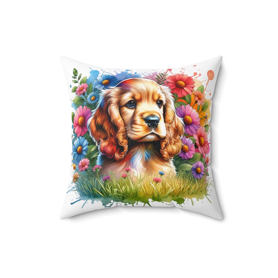 Cocker Spaniel Puppy Pillow, Watercolor Style, Irresistibly Adorable ...