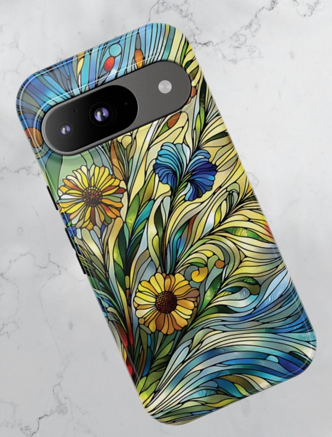 Google Pixel Phone Case Stained Glass Effect, Floral Phone Case ...