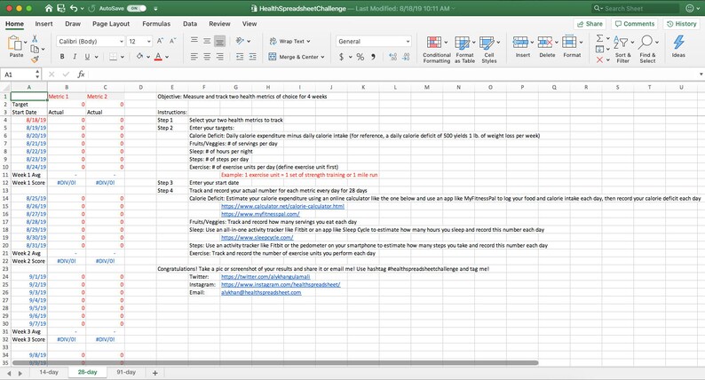 Health Spreadsheet Challenge - Etsy