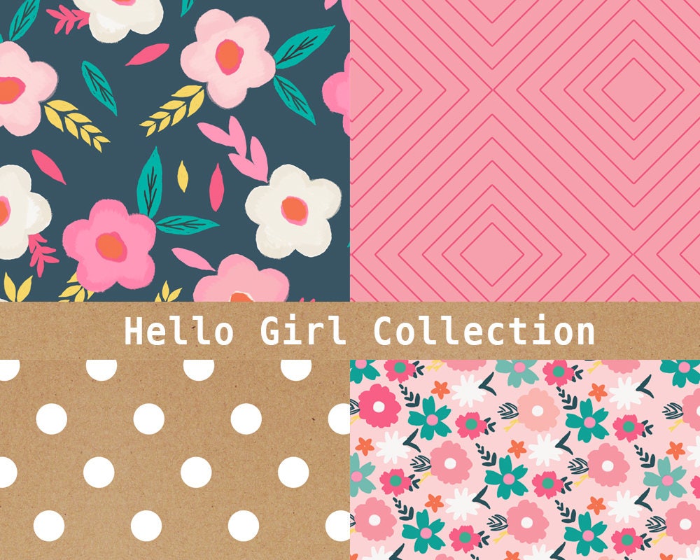Adorable Paper + Cute Pink Patterns + Digital = Hello Girl - Etsy