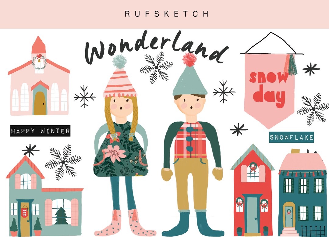 Hello Winter Snowman, Mittens, Ice Skates, Banners and Snowflakes - Etsy