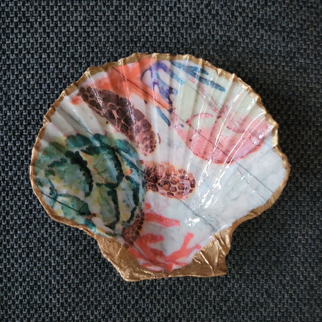 Decoupage Sea Shell/decoupage Shell Dish/decoupage Shell Trinket Dish ...
