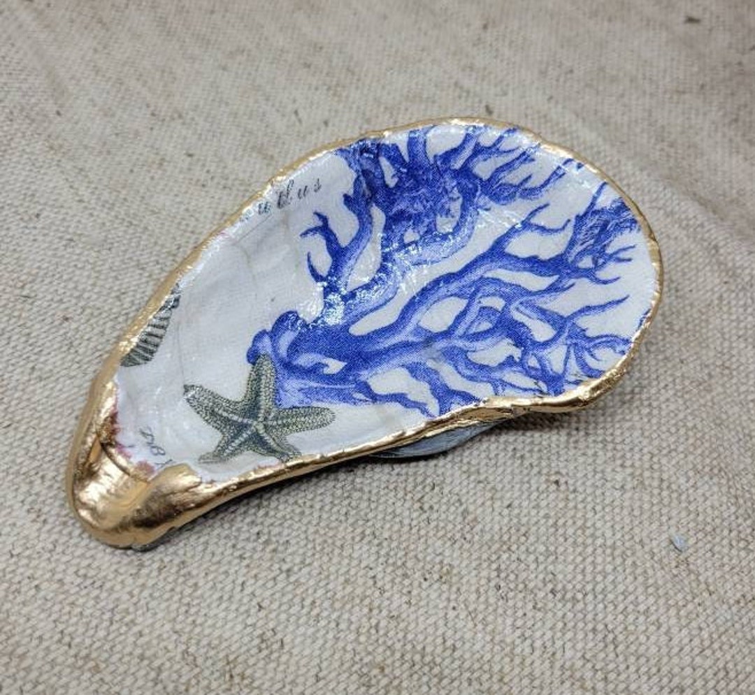 Seashell Trinket Dish/decoupage Sea Shell/oyster Shell Dish/coastal ...