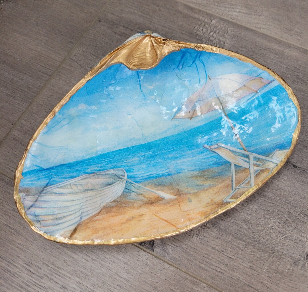 Decoupage Shell Dish/decoupage Sea Shell Trinket Dish/jewelry Dish ...