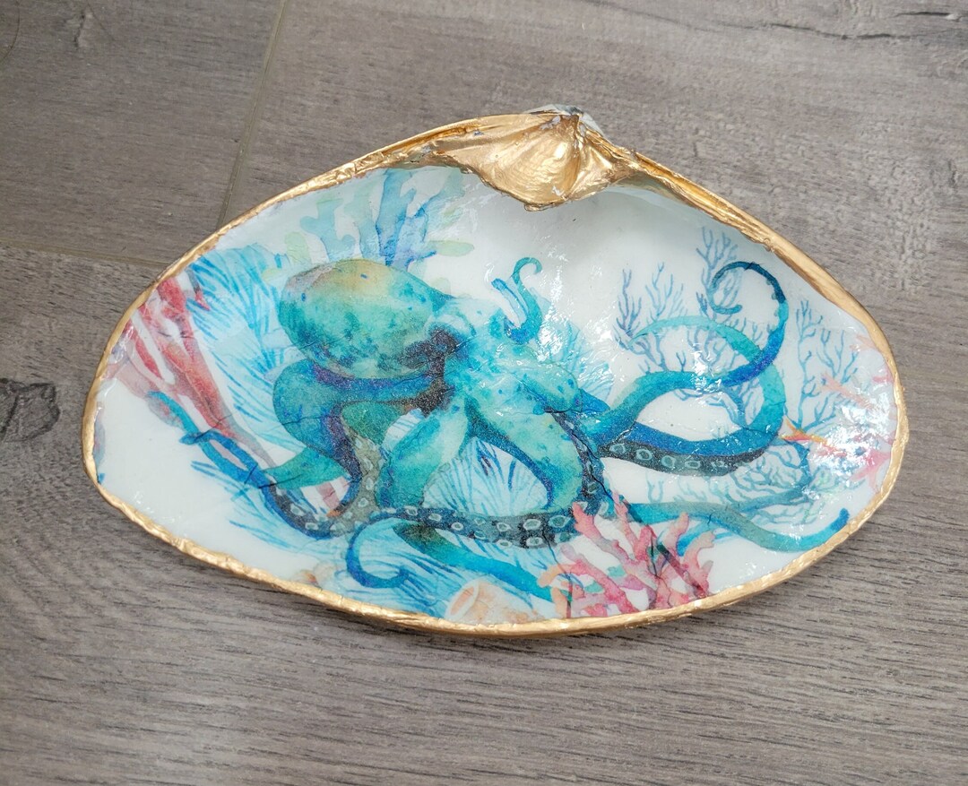 Decoupage Sea Shell/decoupage Shell/shell Dish/beach Decor/coastal ...