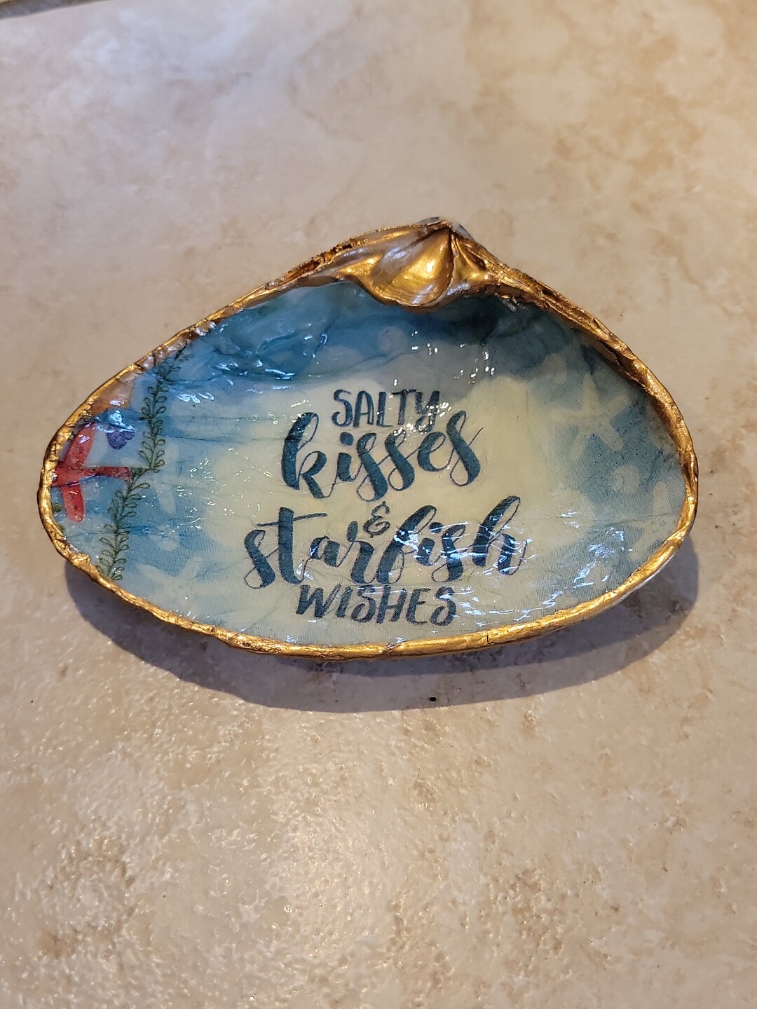 Decoupage Sea Shell Trinket Dish/decoupage Shell Dish/ring Dish ...