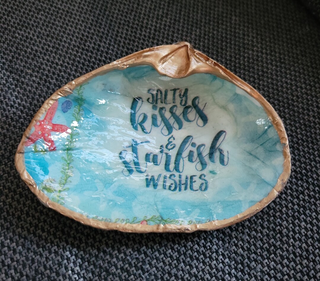 Decoupage Sea Shell/trinket Dish/decoupage Shell Dish/coastal Decor ...
