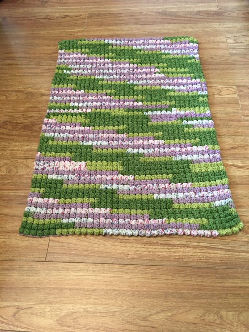 Green Crochet Rug for Kids Room, Rectangle Handmade Washable Rug for ...