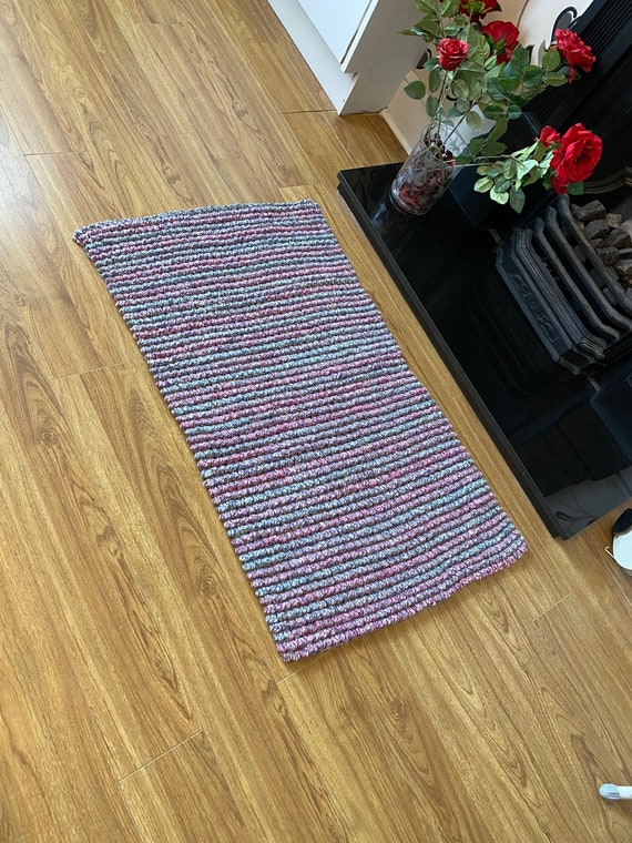 Pink Crochet Rug Rectangle Multi Coloured Handmade Washable | Etsy UK
