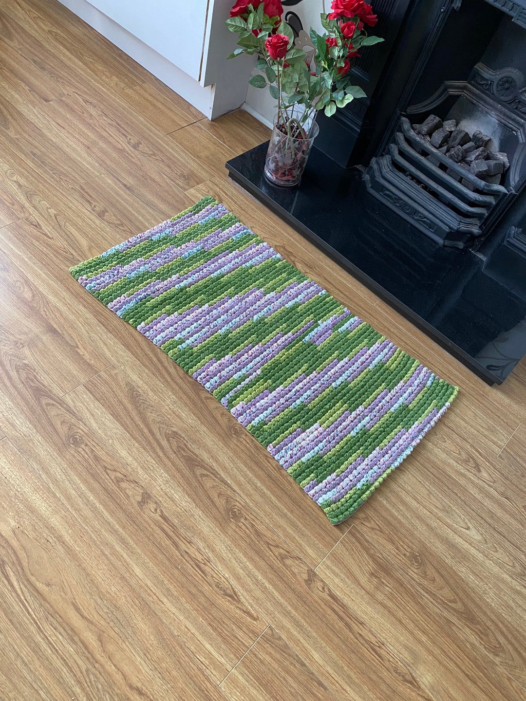 Green Crochet Rug for Kids Room, Rectangle Handmade Washable Rug for ...