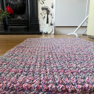 Pink Crochet Rug, Rectangle Multi Coloured Handmade Washable Rug for ...